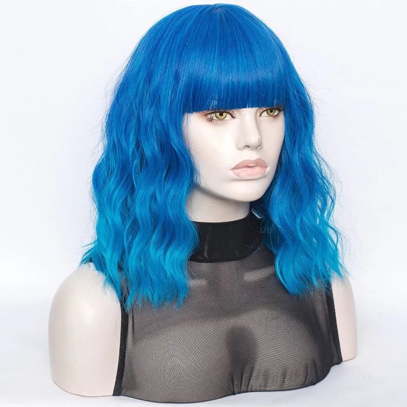 Sheer Beauté & Jewelry | Hair | Ocean Blue Wavy Hair Wig With Bang ...
